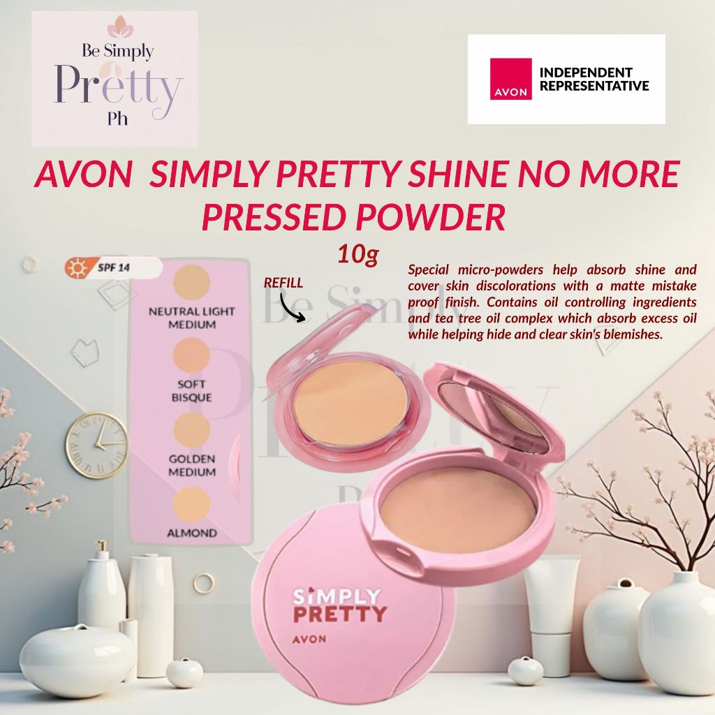 AVON SIMPLY PRETTY SHINE NO MORE / SMOOTH & GLOW PRESS POWDER 10g ...