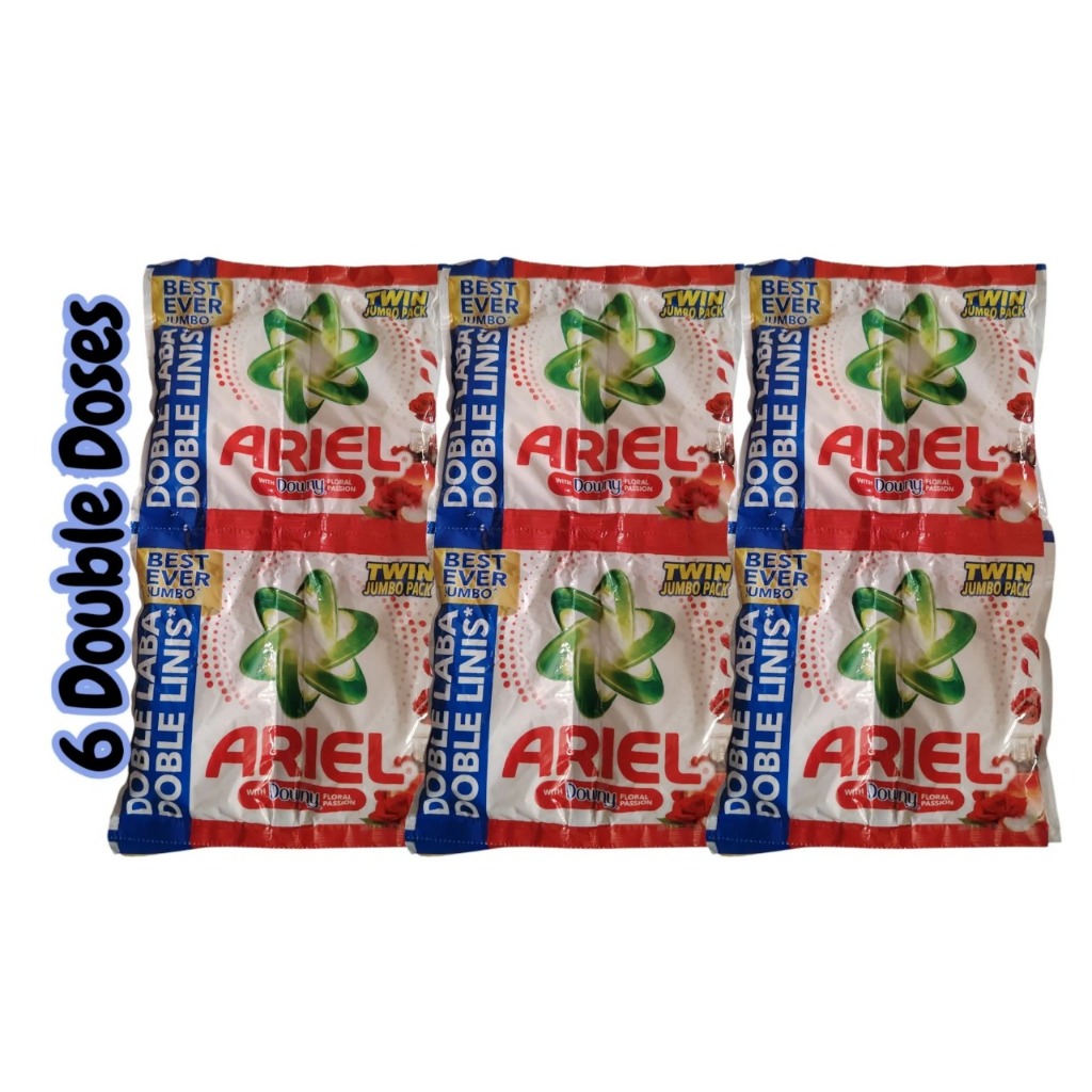 6pcs TwinJumboPack Ariel w/ Downy Floral Passion Powder 64g per sachet ...