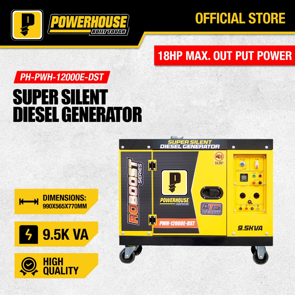 PowerHouse 9.5kVA/7.5kVA Super Silent Diesel Generator with Battery ...