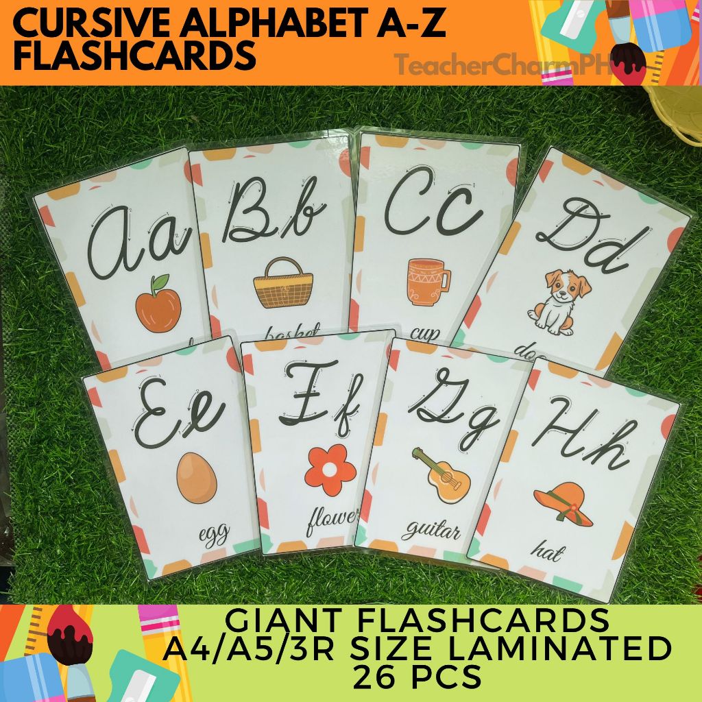 CURSIVE ALPHABET GIANT FLASHCARDS Laminated Educational | Shopee ...