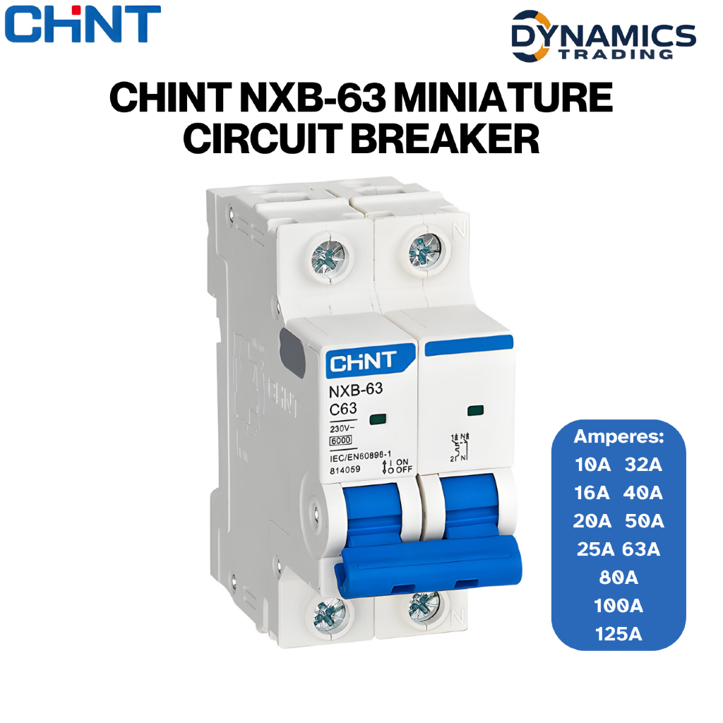 CHINT Circuit Breaker 2 Pole NXB-63|NXB-125 10A–125A | 400V | 6kA–10kA | Miniature Breaker DIN ...