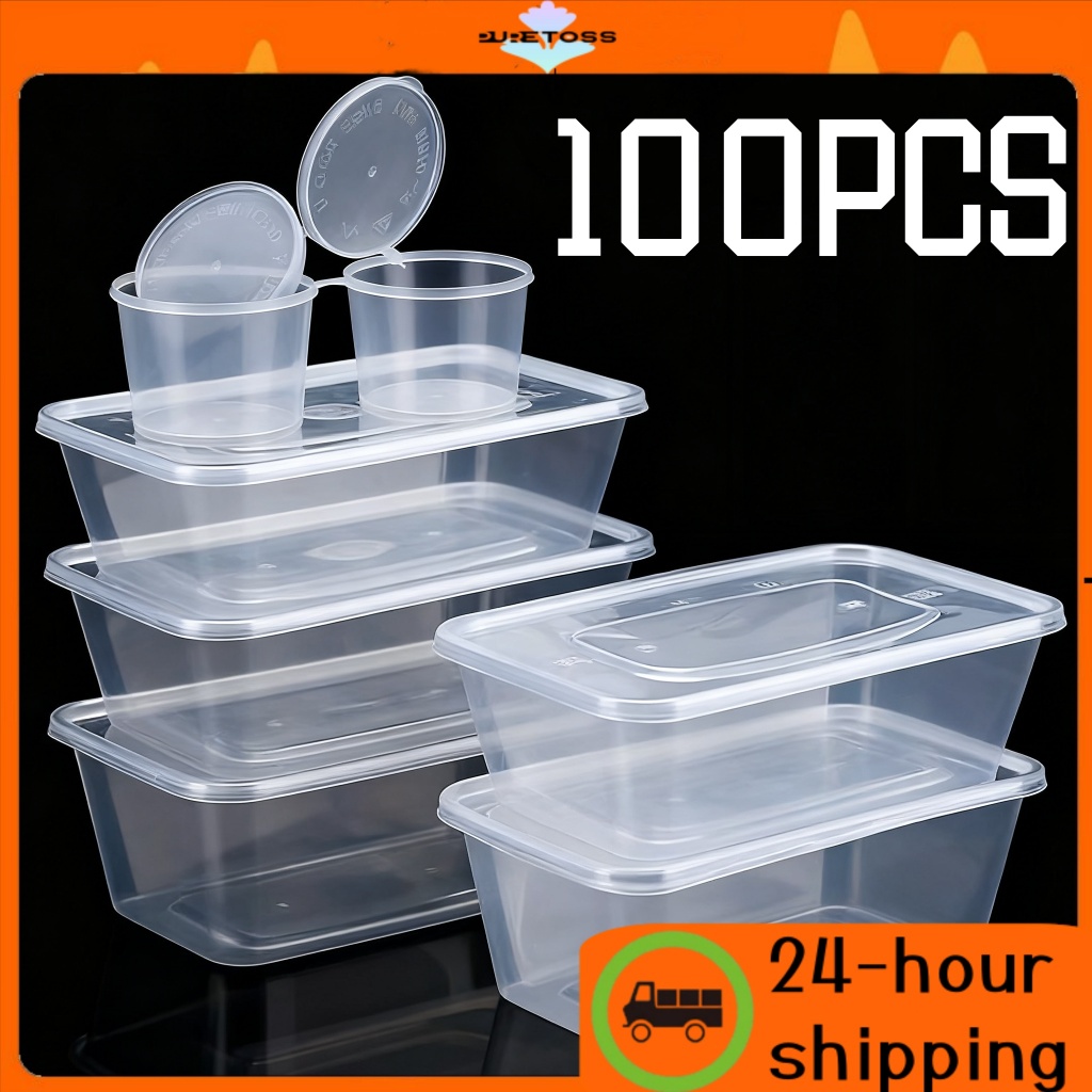 100PCS Plastic Transparent Lunch Box Stackable Microwave Safe Fast Food ...