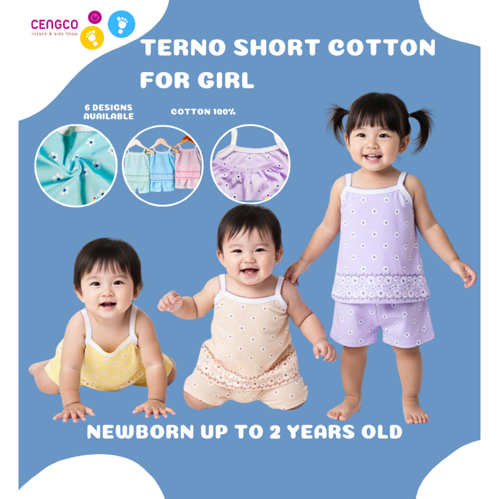 3 Pairs Terno For Baby Girls Clothing Set Pure Cotton Sando Short Non ...