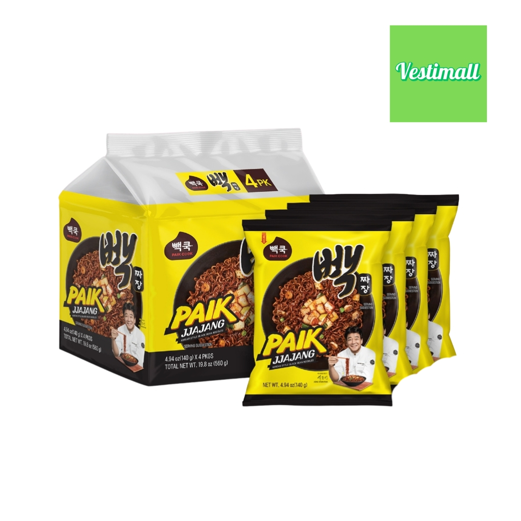 PAIK Jjajang Korean Black Bean Instant Noodles 140g x 4pcs | Paik Jong ...