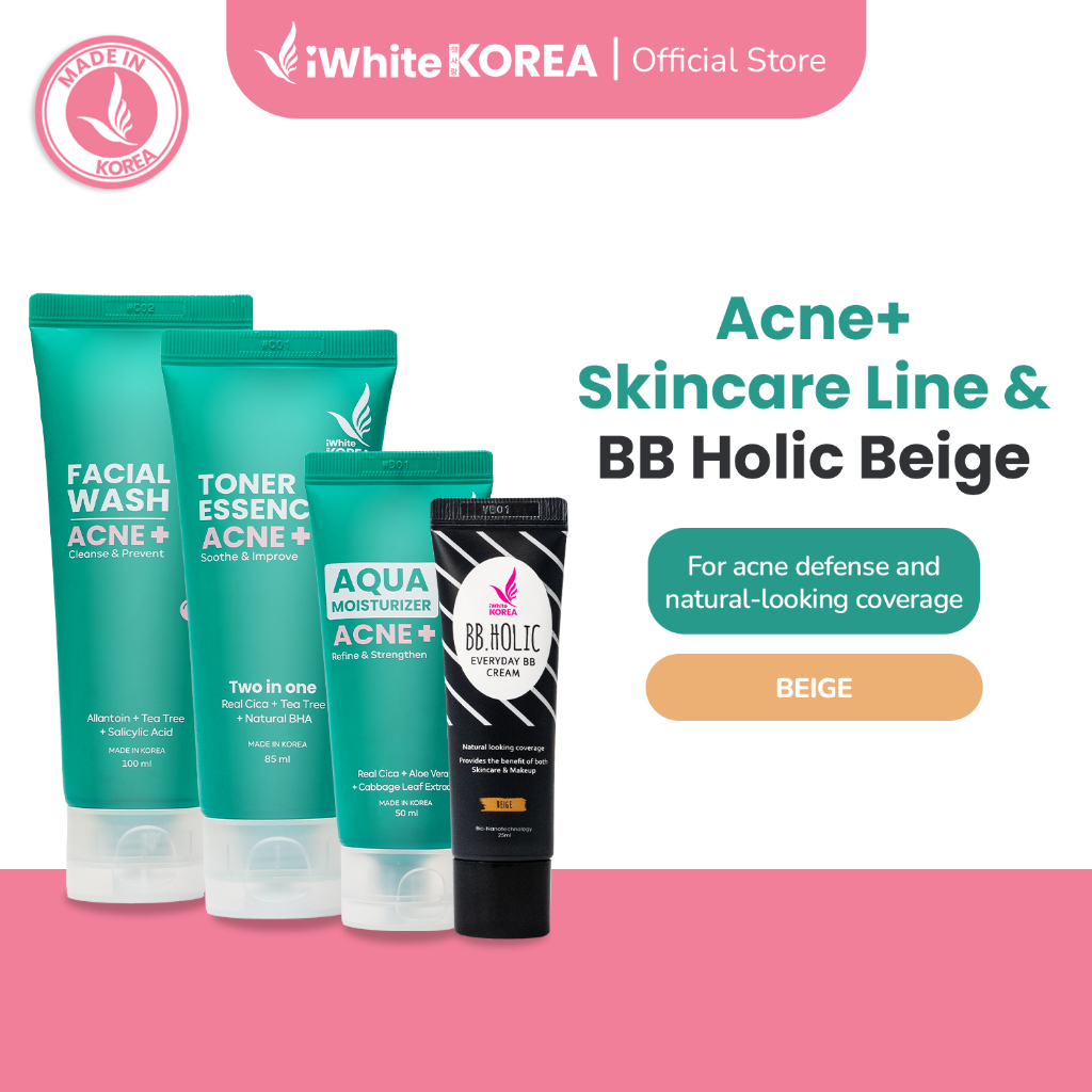 iWhite Korea Acne+ Line Bundle & BB Holic Beige (Facial Wash, Toner ...