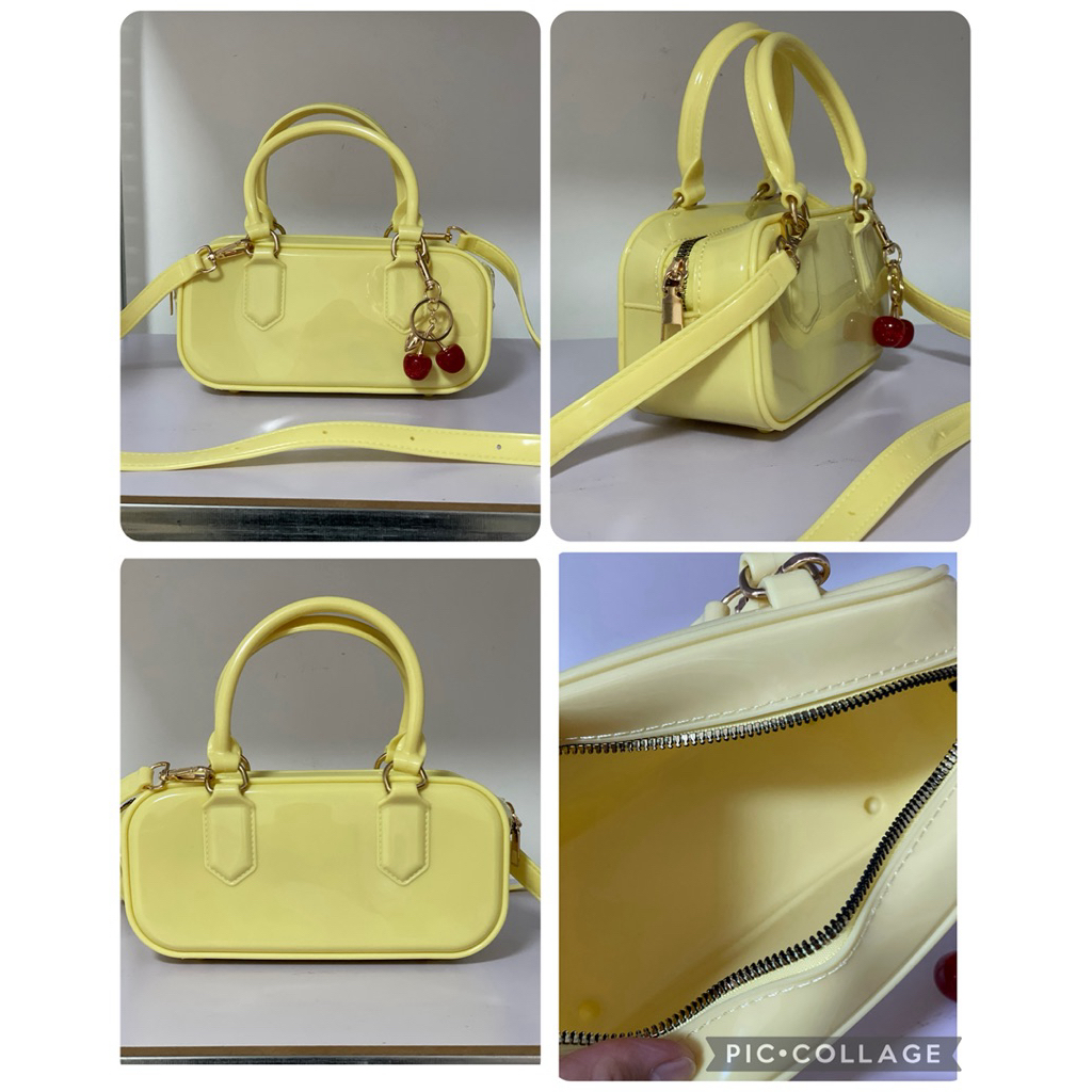 jelly small handbag with sling and cherry key chain yellow | Shopee ...