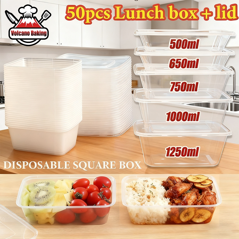 50PCS Rectangle Microwavable Food Container 500/650/750/1000ml ...