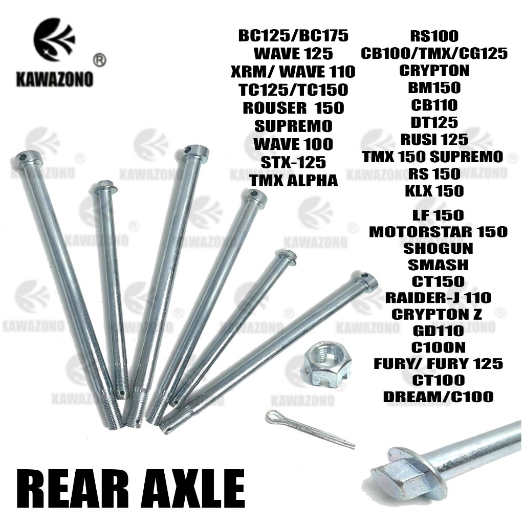 MOTORCYCLE REAR AXLE- BC175/XRM/RS100/SUPREMO/RUSI/SHOGUN/SMASH/FURY ...