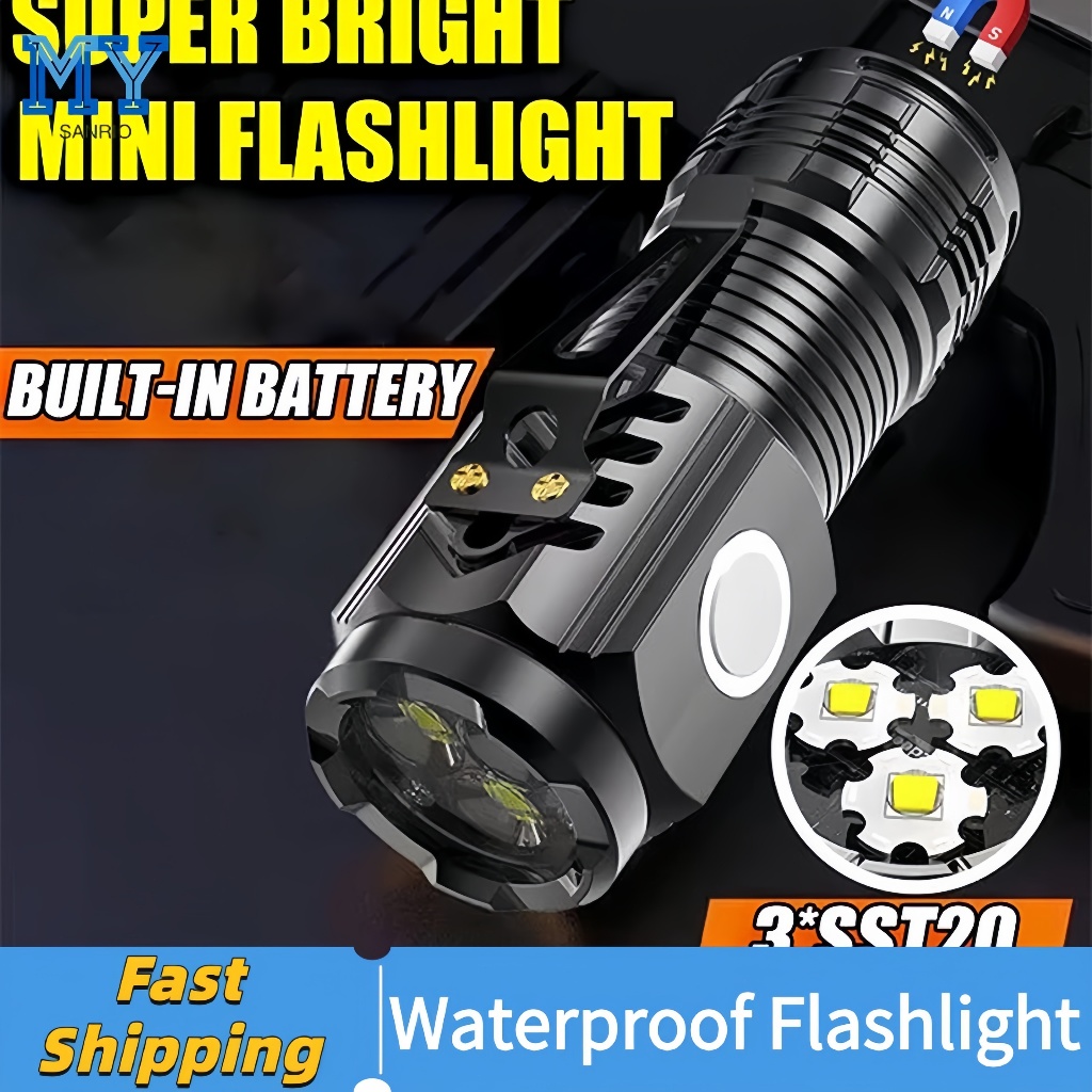 Rechargeable Waterproof Flashlight Type-C USB Charge 5 Modes Brightness ...