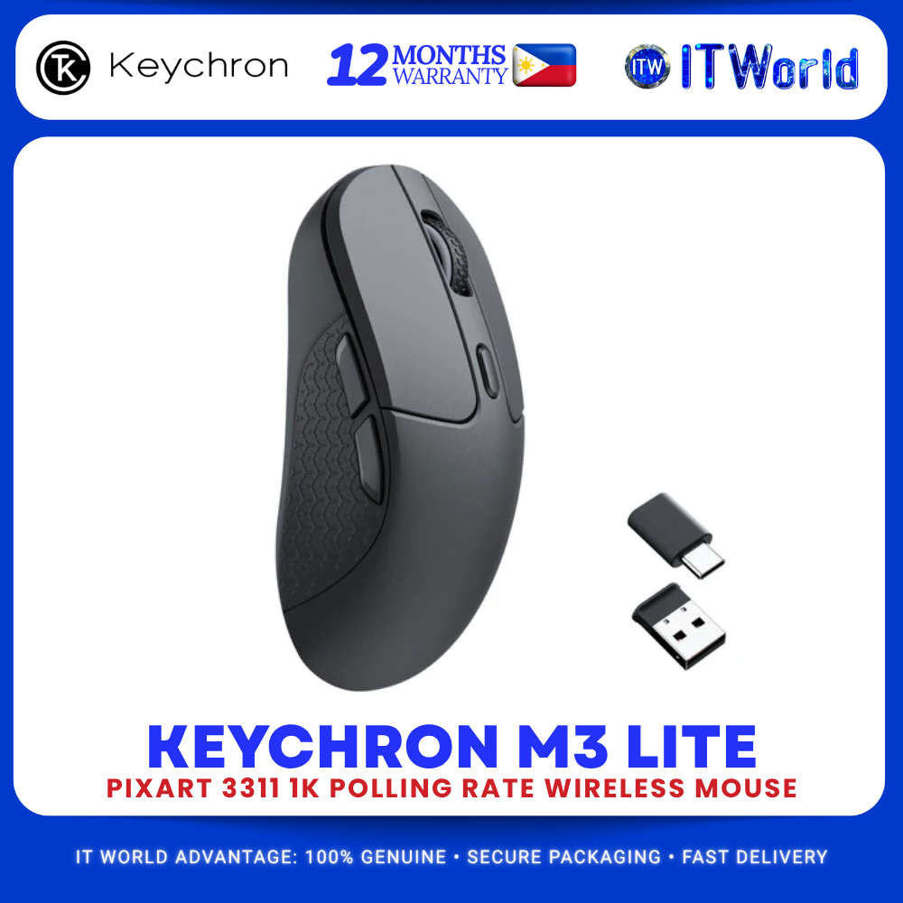 Keychron M3 Lite Wireless Mouse 1K Polling Rate Black (M3-A71) itw ...