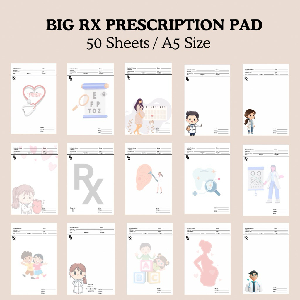 Big RX Prescription Pad –50 Sheets | A5 Size | Doctor’s Prescription ...