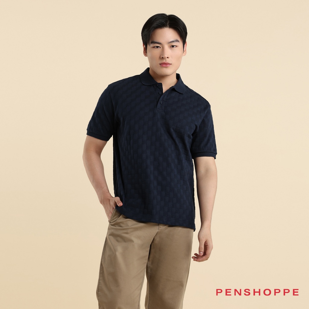 Penshoppe Dress Code Textured Polo For Men (Midnight Navy/Off White ...