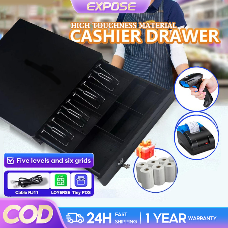 electronic cash box drawer POS storage 4 grid 3 stall register coin ...