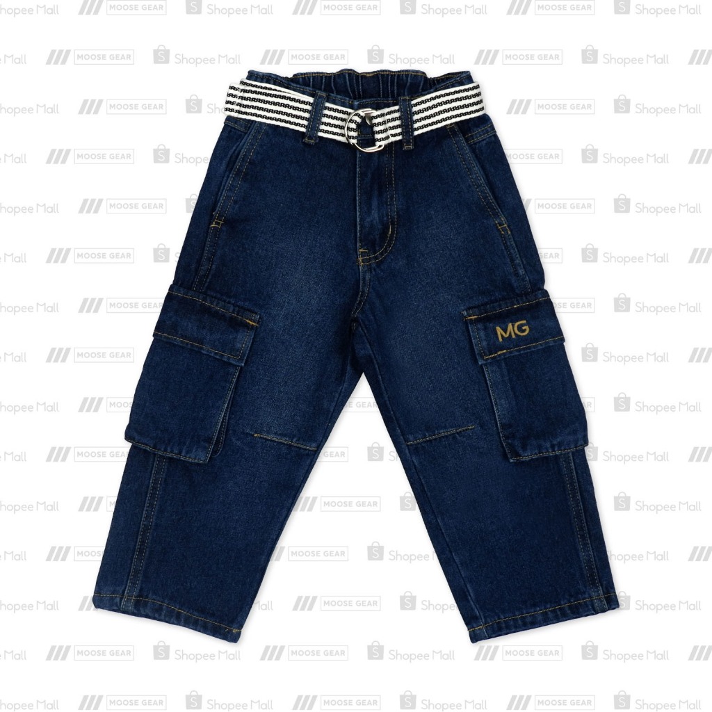 Moose Gear Navy Blue Denim Pants With White Striped Belt (LP-DC 15805 ...