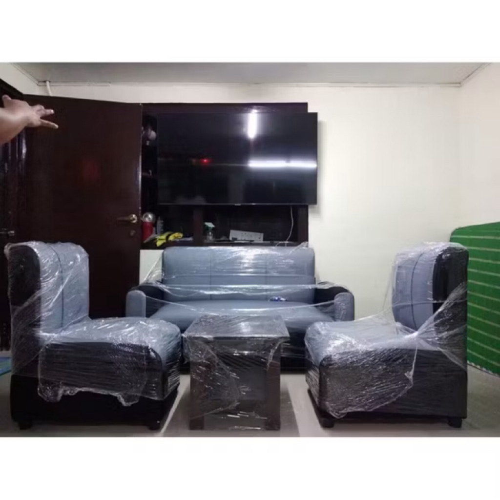 sala set gray fabric with wood table FREE DELIVERY NCR | Shopee Philippines