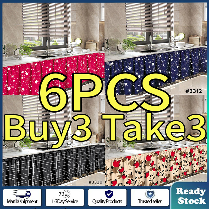 6pcs Kitchen Curtain Pang Lababo 3 for 100 Waterproof Kitchen Curtain ...