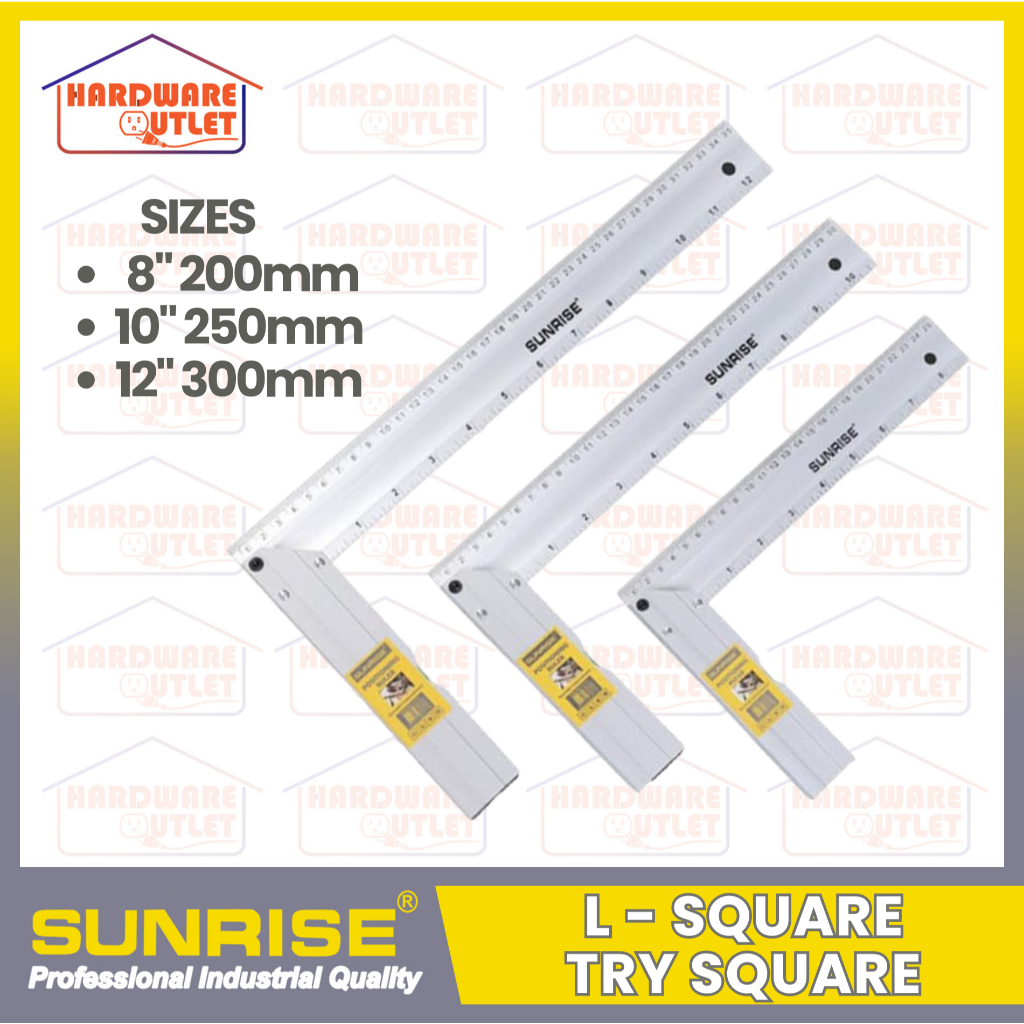 Sunrise L Square Try Square Squala 8" 200 mm, 10" 250 mm,12" 300 mm ...