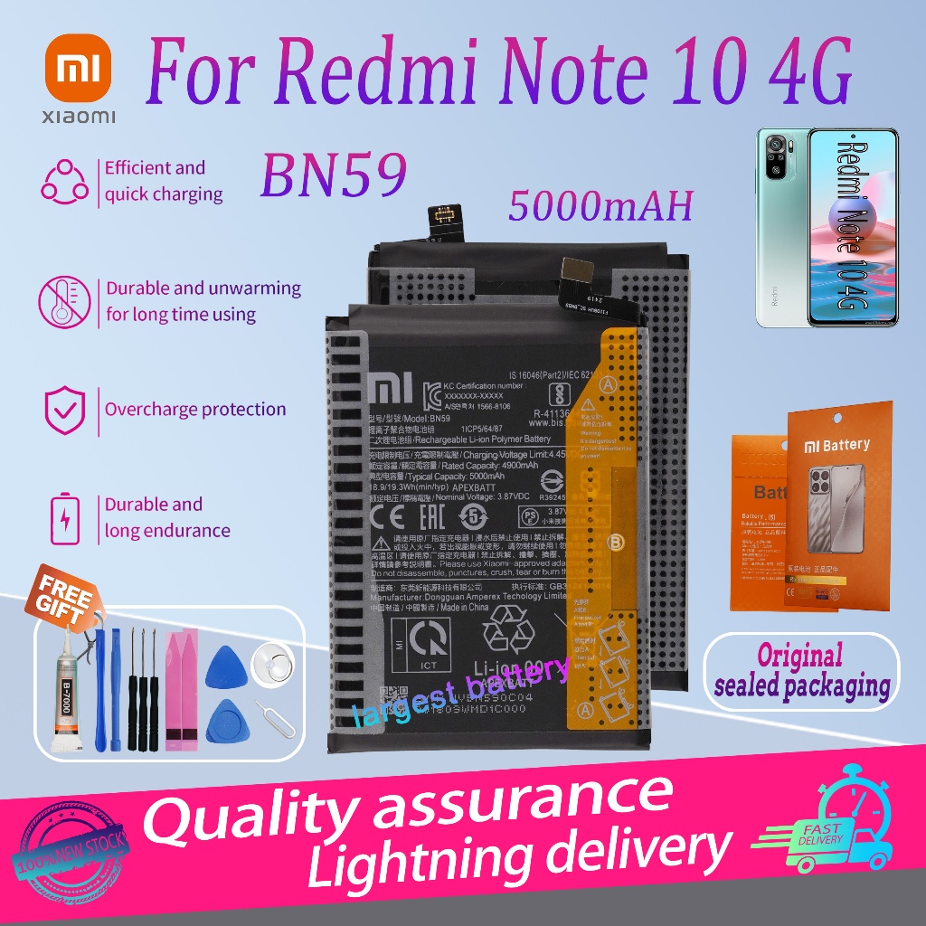 APEXBATT Orginal New BN59 5000mAh Battery For Redmi Note 10 4G ...
