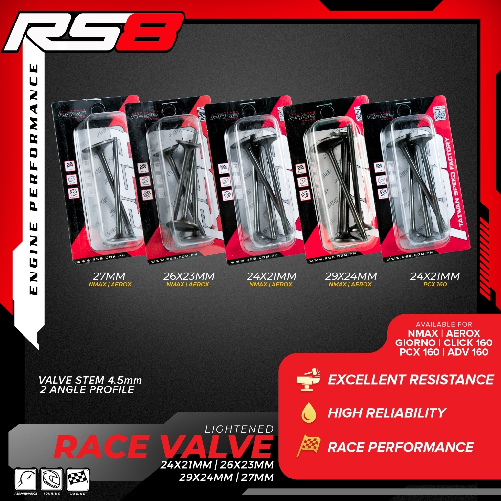RS8 LIGHTENED VALVES (NMAX/AEROX/GIORNO/CLICK160/PCX160/ADV160 ...