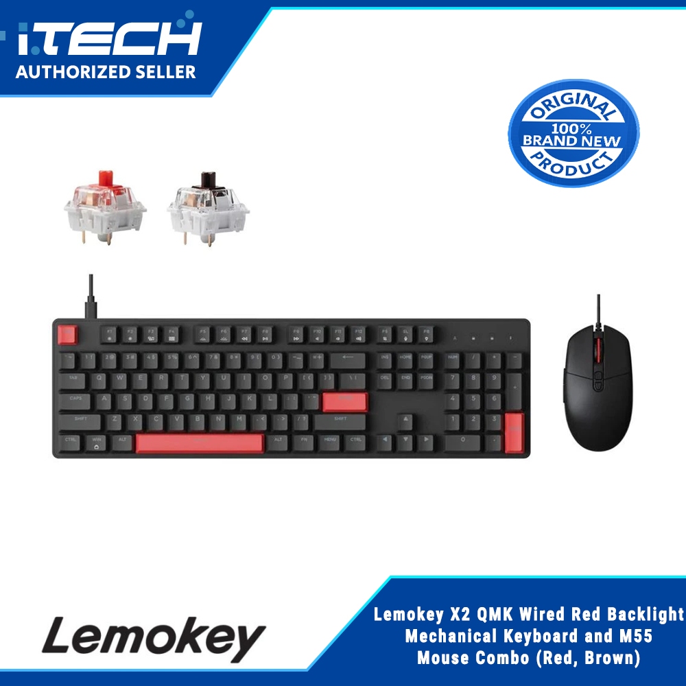 Lemokey X2 QMK Wired Red Backlight Mechanical Keyboard and M55 Mouse ...
