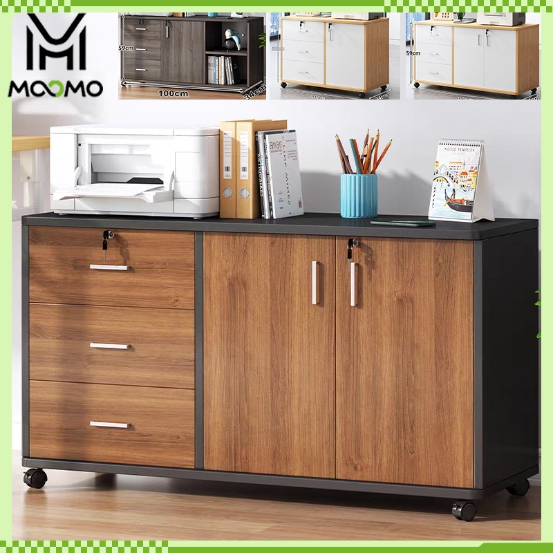 File Cabinet with Lock Wheel Wooden Locker Data Home Office Storage ...