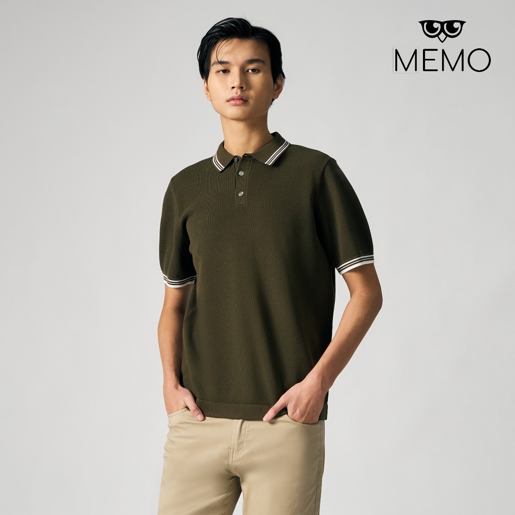 Memo Textured Polo with Tipping For Men (Olive) | Shopee Philippines