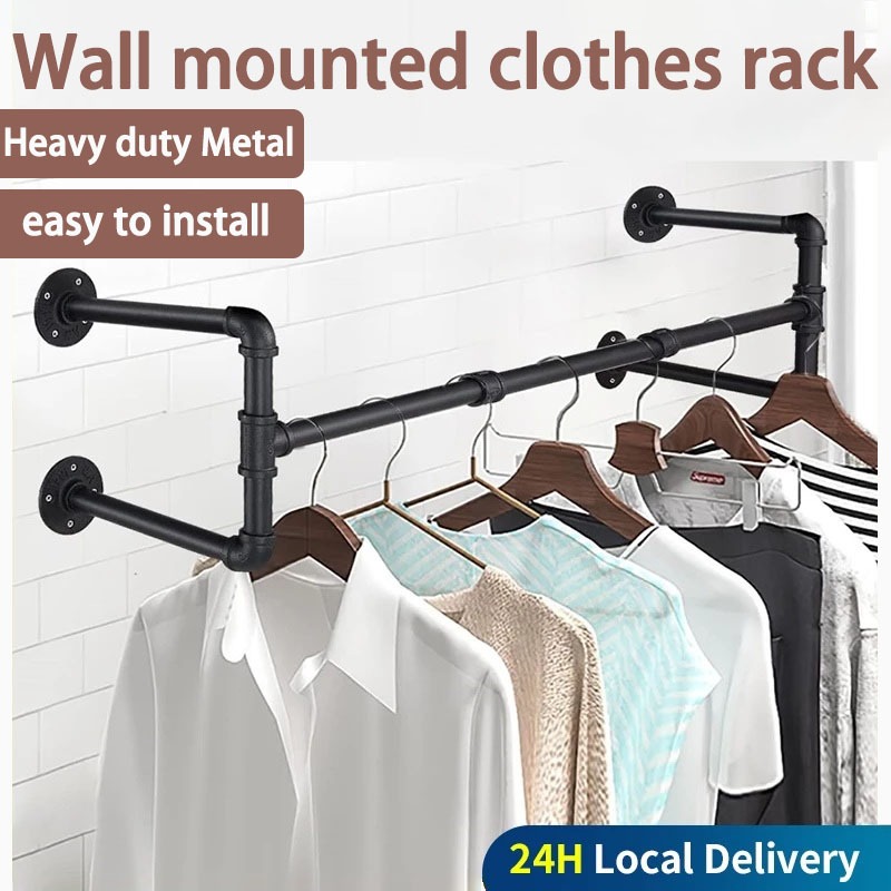 Metal Clothes Rack Wall-Mounted Hanger Clothes Detachable Hanger ...