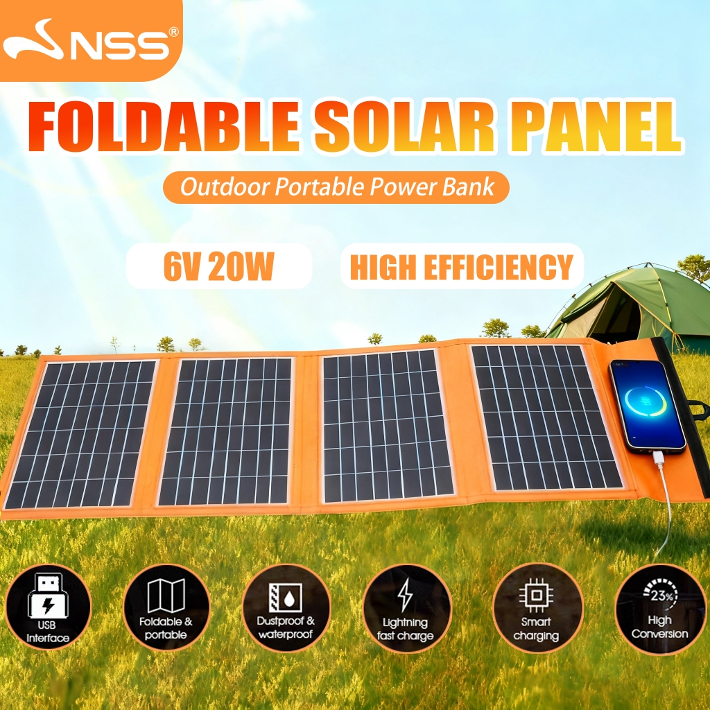 NSS Portable Solar Panel 6V 20W USB Charging Foldable Solar Panel ...