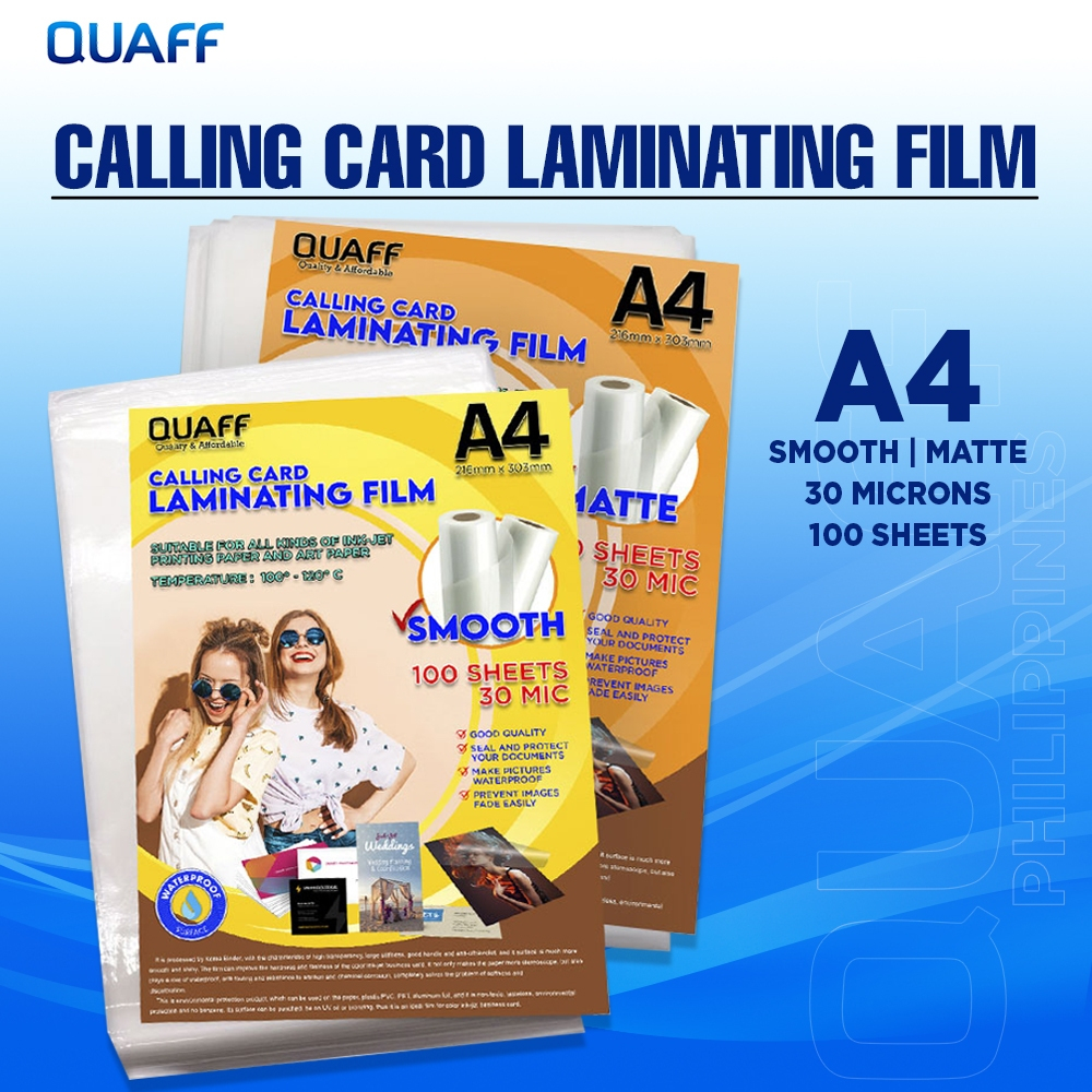 QUAFF Calling Card Laminating Film 30 Micron 100 Sheets Pack A4 Size ...
