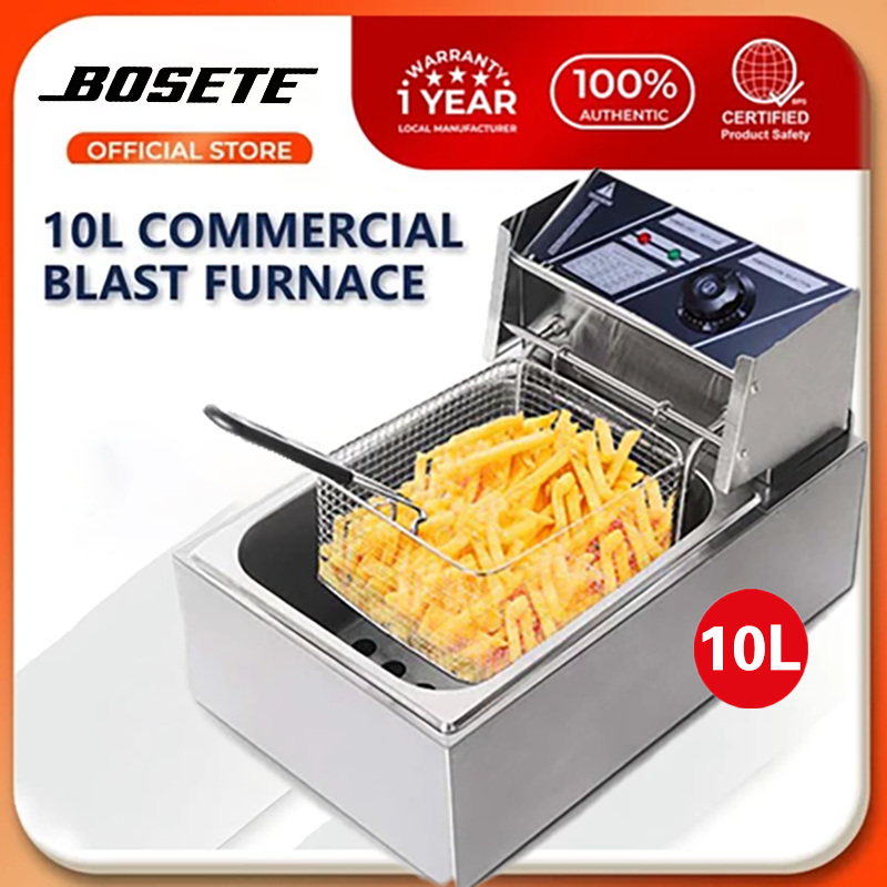 BOSETE 10L Deep Fryer Electric Pan With Strainer Electric Deep Fryer ...