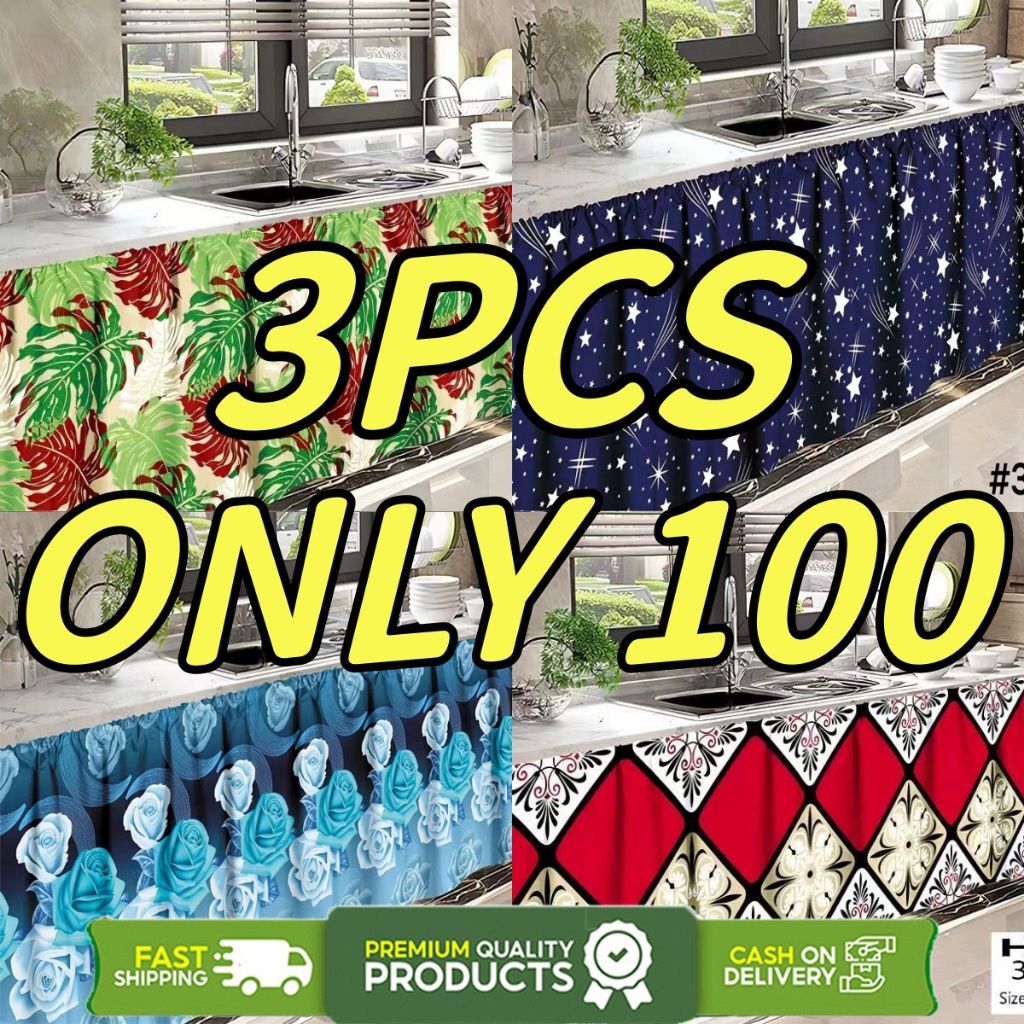 3PCS For 100 Curtain For Kitchen Sink Lababo Short Curtain 100*70cm ...