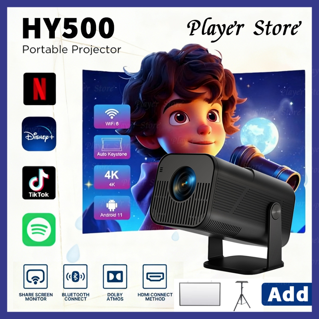 HY500 Smart Projector 4K Projector HD 1080P Portable Projector for ...