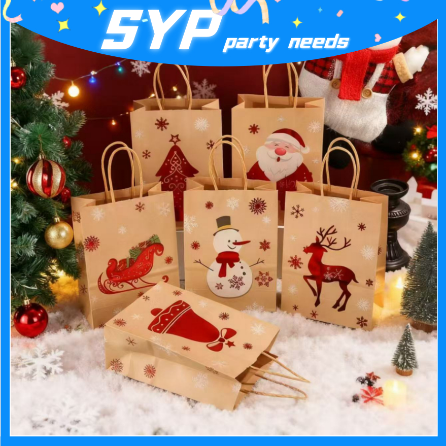 6pcs Merry Christmas Give Away Paper Bags S/M /L 3 Sizes Christmas Gift ...