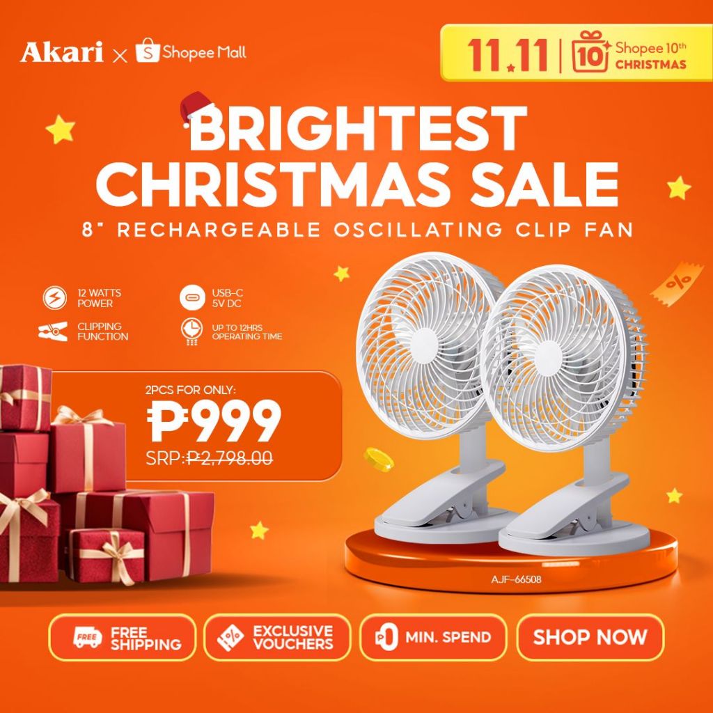 Buy 1 Take 1: Akari 8" Rechargeable Oscillating Fan with Emergency ...