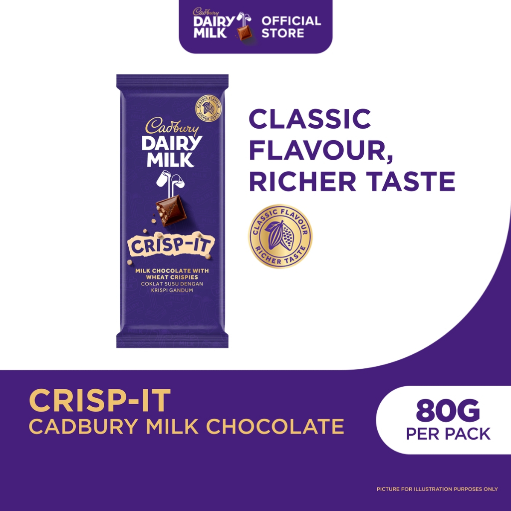 Cadbury Dairy Milk Crisp-It 80g , Milk Chocolate with Wheat Crispies ...