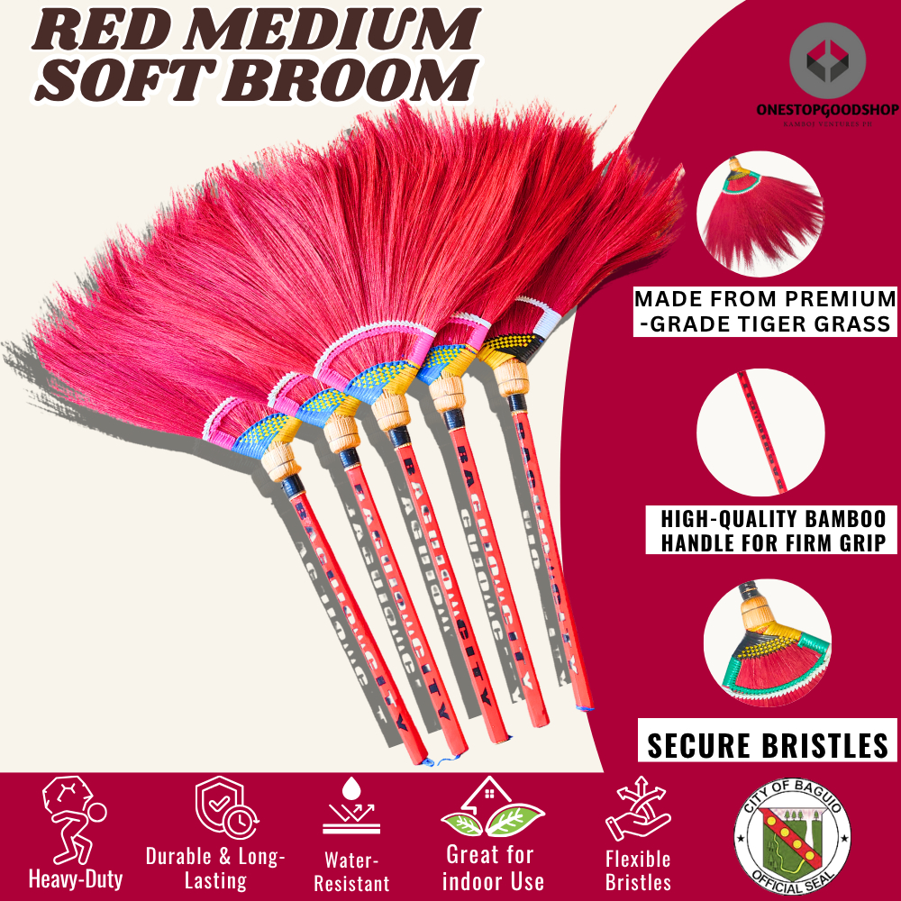 Red Medium Soft Broom made in Baguio City premiums tambo grass strength ...