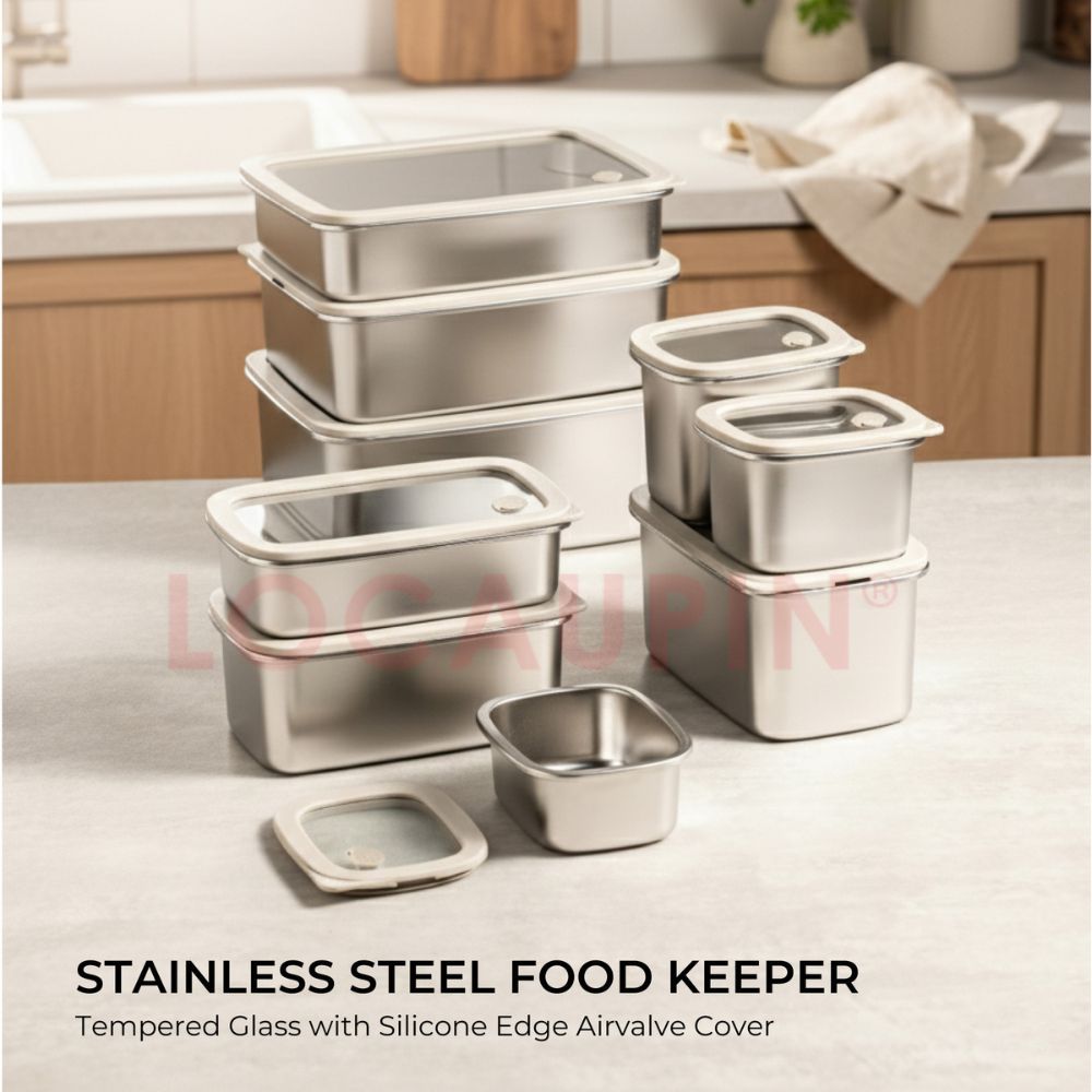 LOCAUPIN 304 Stainless Steel Food Container Meal Tempered Glass Cover ...