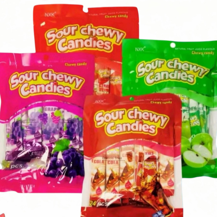 24pcs/1bag Sour Chewy Candy Strawberry/Cola /Grape/Apple Flavor Sweet ...