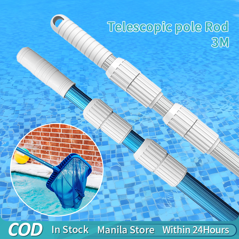 Pool Pole,3m Aluminum Pool Pole Telescopic Cleaning Adjustable 3 Piece ...
