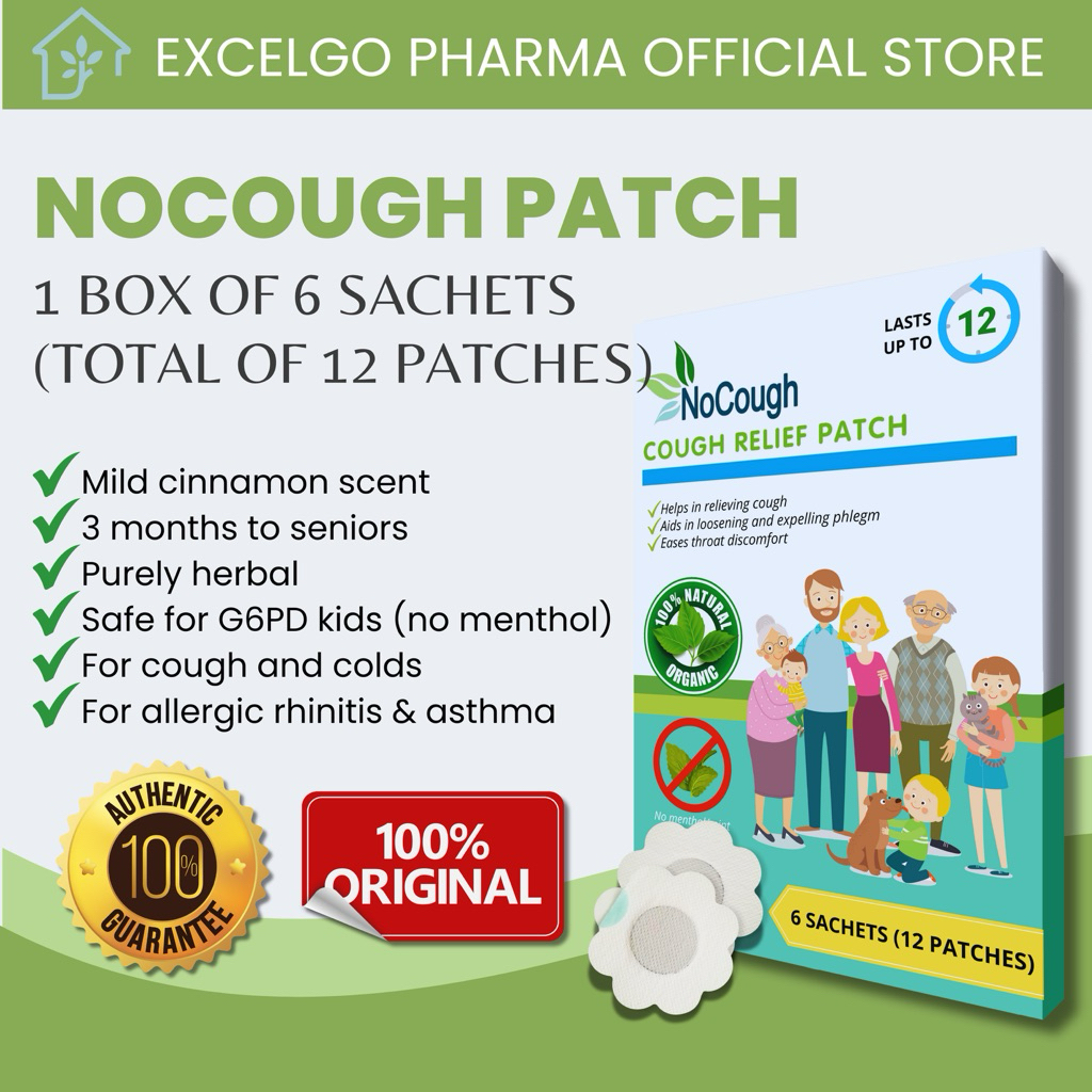 NoCough Organic Herbal Cough Relief Patch (1 Box of 12 Patches ...