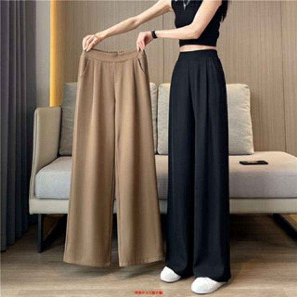 Pants na maluwag ang binti na istilong Korean para sa babae high waist ...