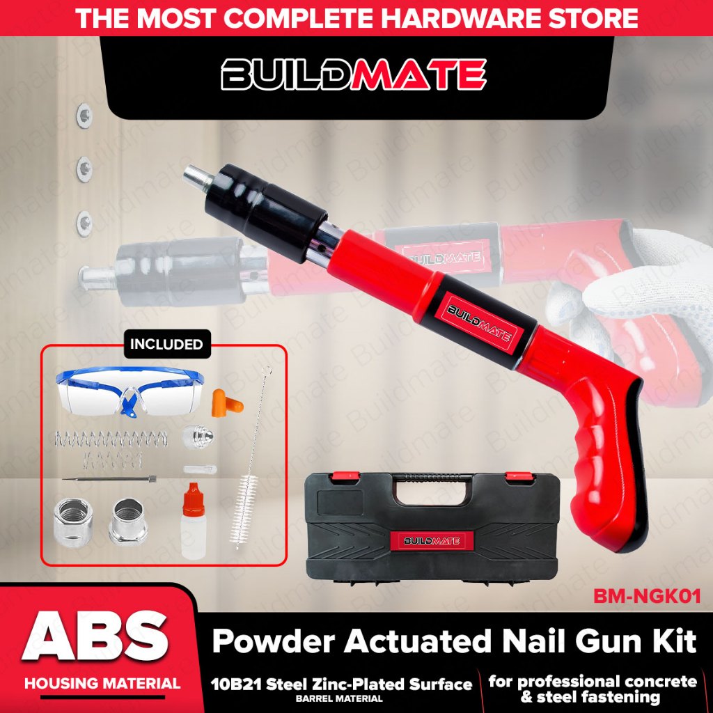 Buildmate Powder Actuated Nail Gun Kit Heavy Duty Concrete & Steel ...