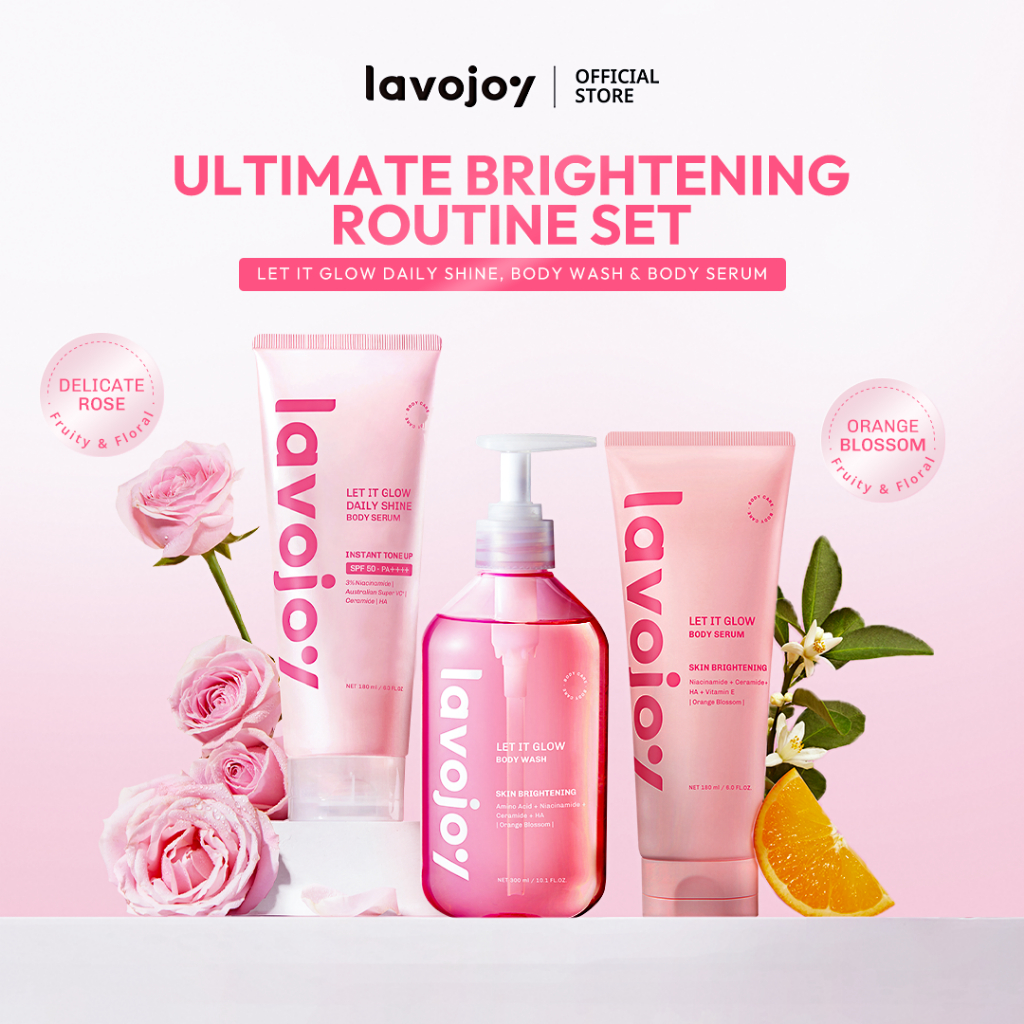 [Ultimate Brightening Routine Set] lavojoy Let It Glow Body Wash,Body Serum 300ml +Daily Shine ...