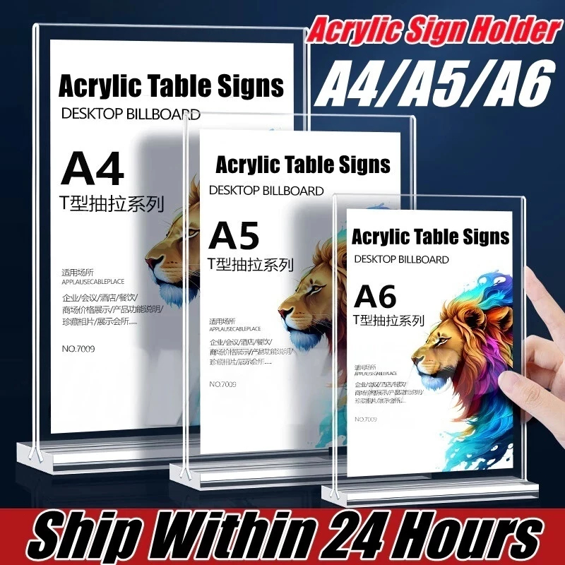 A4/A5/A6 Billboard Acrylic Menu Display Stand Double Side Clear Desk ...