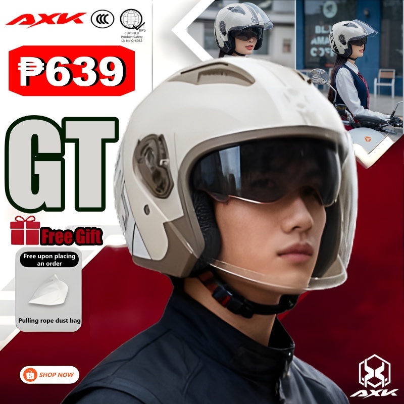 AXK GT Series Motorcycle Half Face Helmet For Unisex 5X HD Double ...