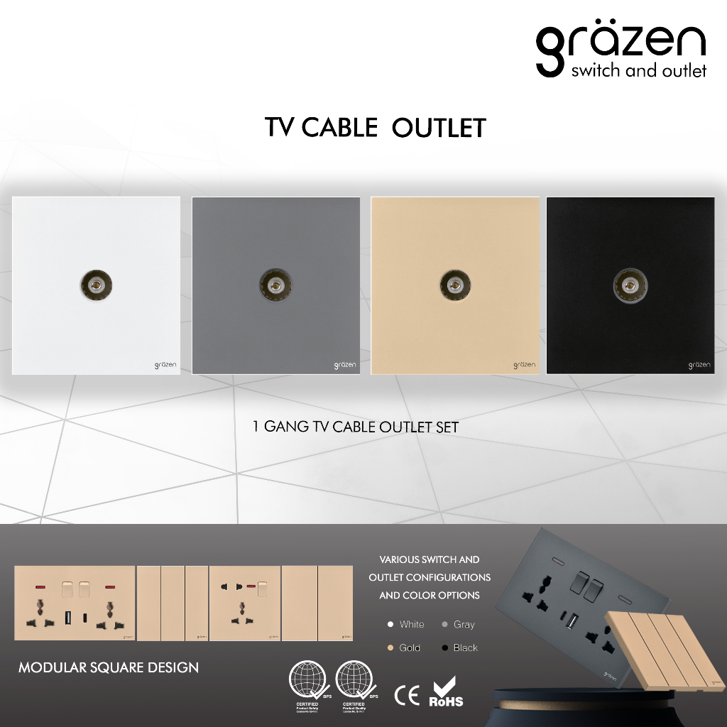 GRAZEN Square Television Cable Outlet Colored Gold Black Gray White ...
