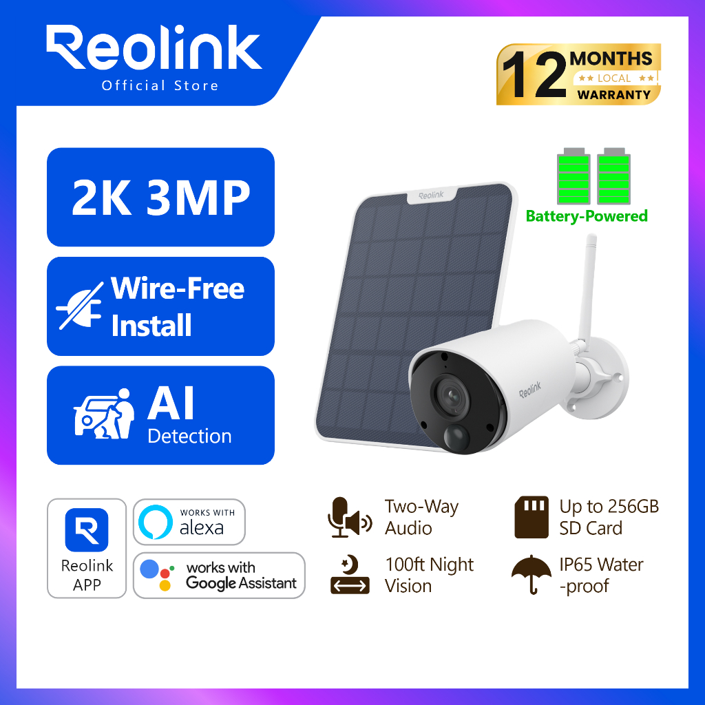 Reolink Solar Panel+Argus Eco 2K 3MP Outdoor WiFi Security CCTV Camera ...