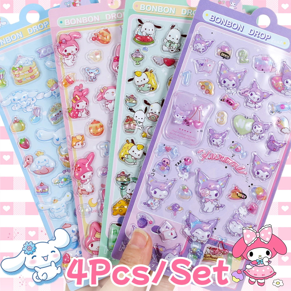 4pcs/set 3D Sanrio Cartoon Bubble Stereo Stickers Cartoon Phone and ...