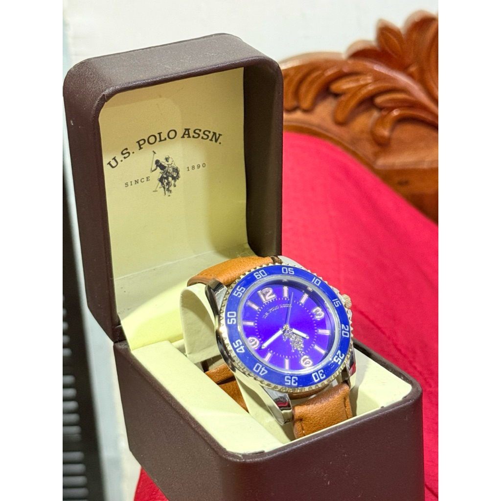 US Polo Assn. Authentic/Original Mens Quartz Brown Leather Watch ...