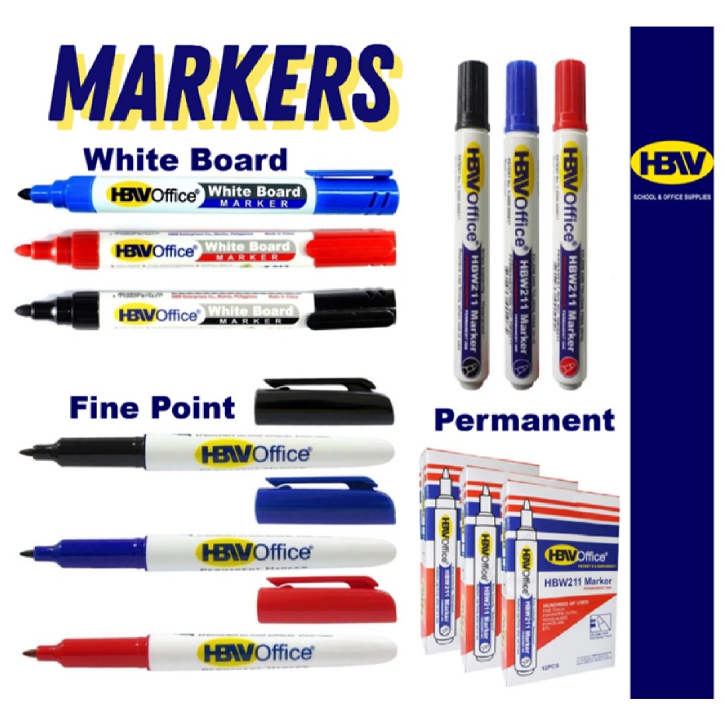 HBW Brand Markers (Permanent, White Board, and Fine Point) Original ...